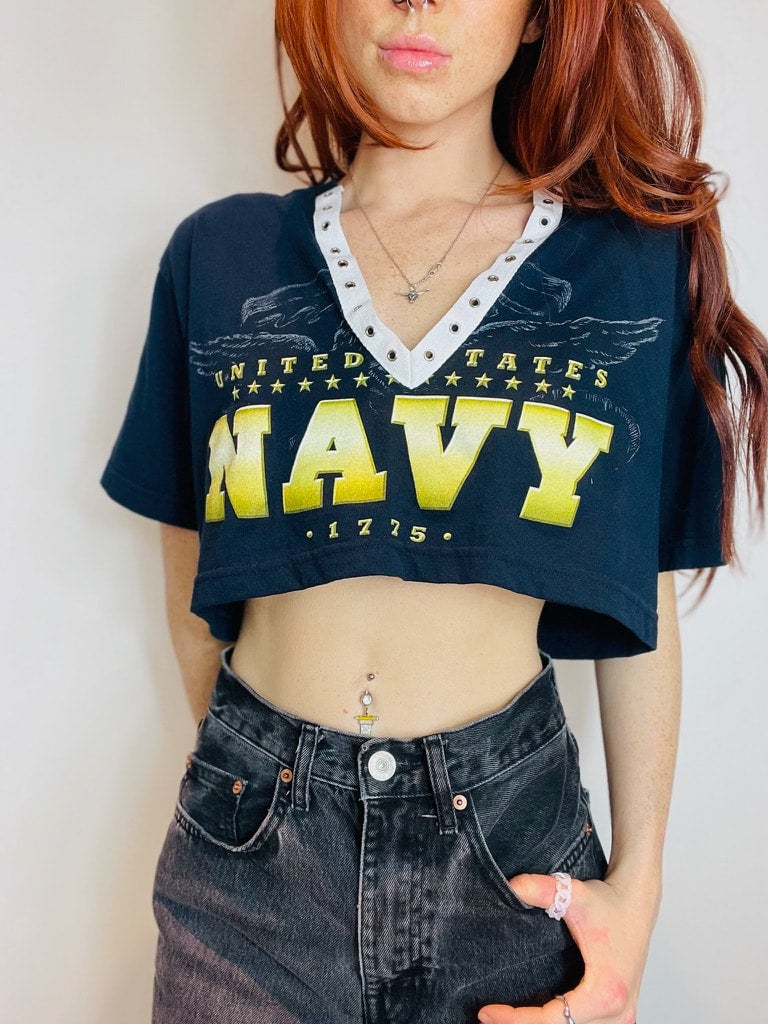 United States Navy Reworked Crop Top | Knee Deep Denim